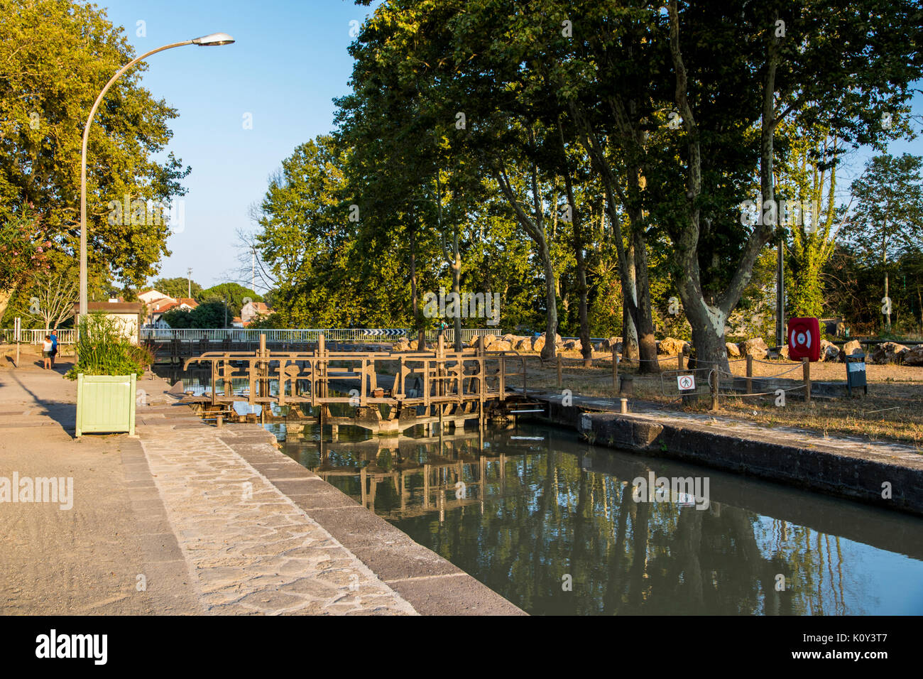 One of the locks in Beziers, France, that helps the Canal du Midi to ...
