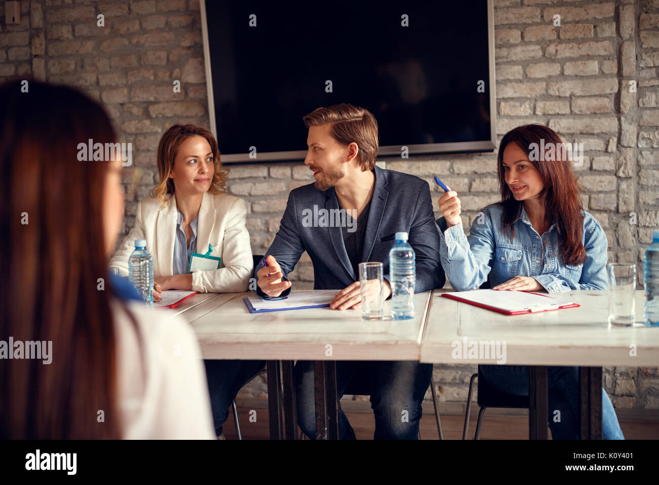 Discussion business people for job interview with candidate on meeting ...