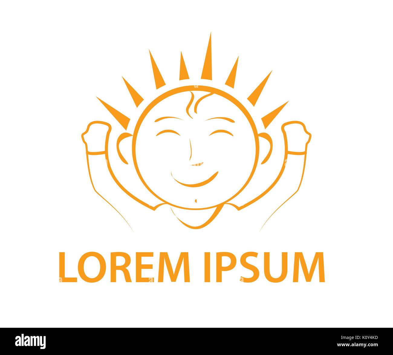 happy baby logo, baby raise his hands, baby his hair as sun ...