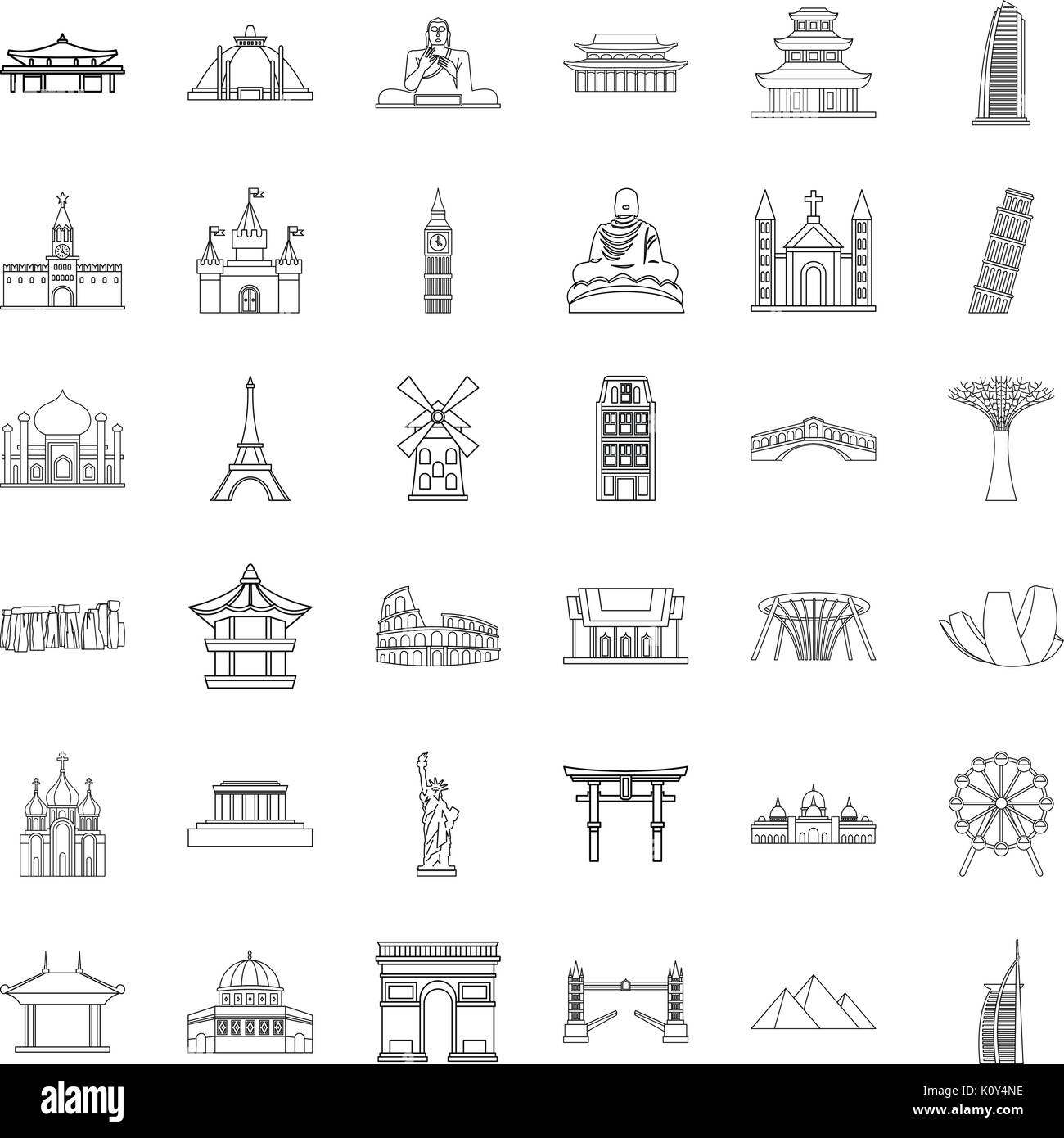 Country architecture icons set, outline style Stock Vector Image & Art ...