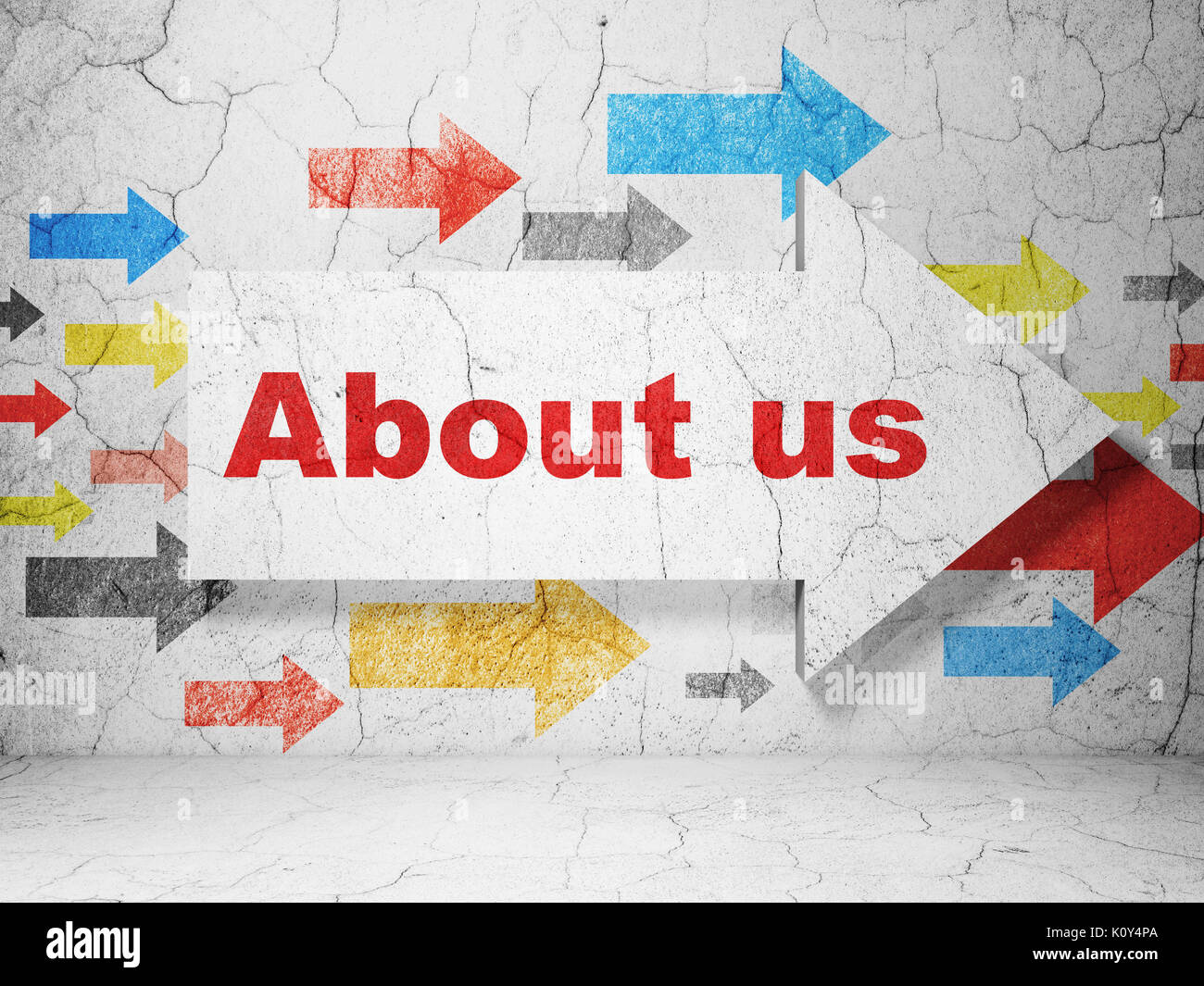 Marketing concept: arrow with About Us on grunge wall background Stock ...
