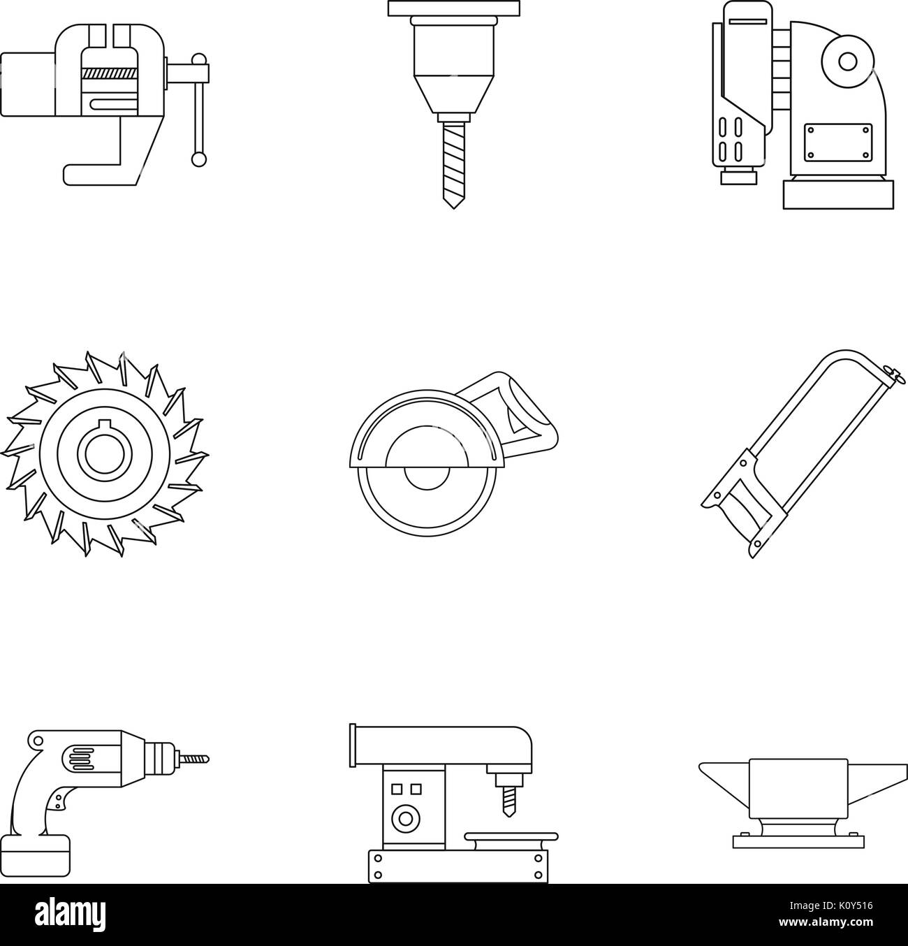 Metal processing tool icon set, outline style Stock Vector Image & Art ...