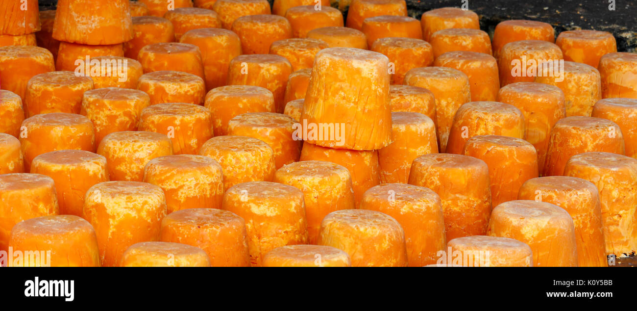 Freshly prepared jaggery in factory kept for exporting to market ...