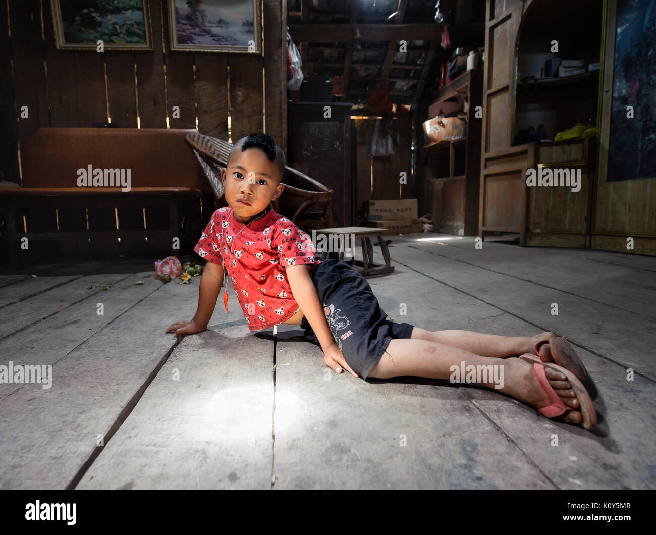 Bulang ethnic minoriy children. Xishuangbanna, Yunnan, China Stock ...
