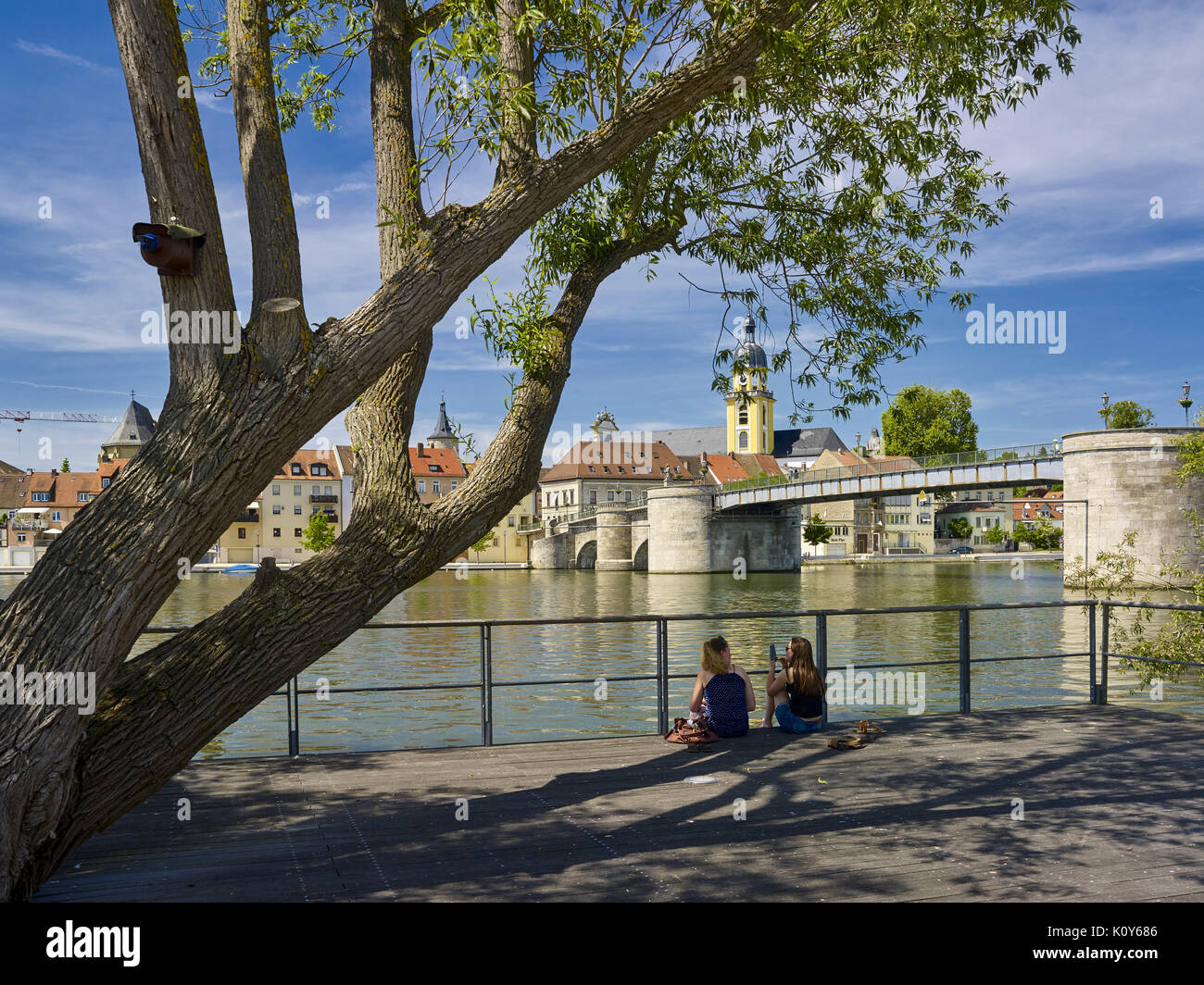 Old town of Kitzingen am Main with the Church of St. John, the market ...