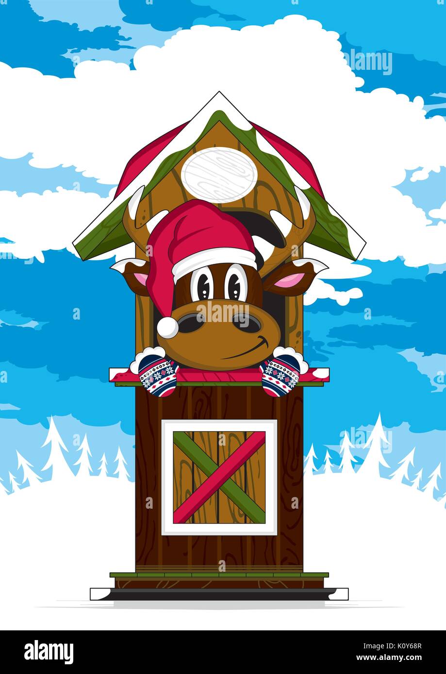 Cartoon Christmas Santa Claus Reindeer in Hut Illustration Stock Vector ...