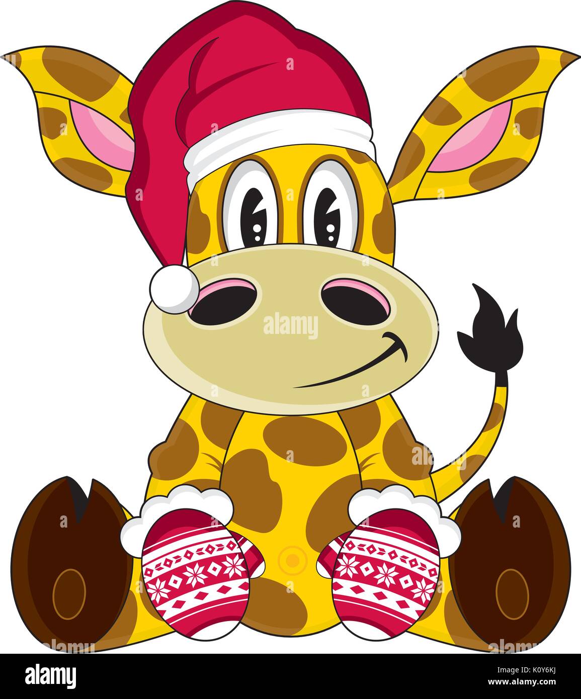 Cute Cartoon Giraffe in Santa Claus Hat Vector Illustration Stock ...
