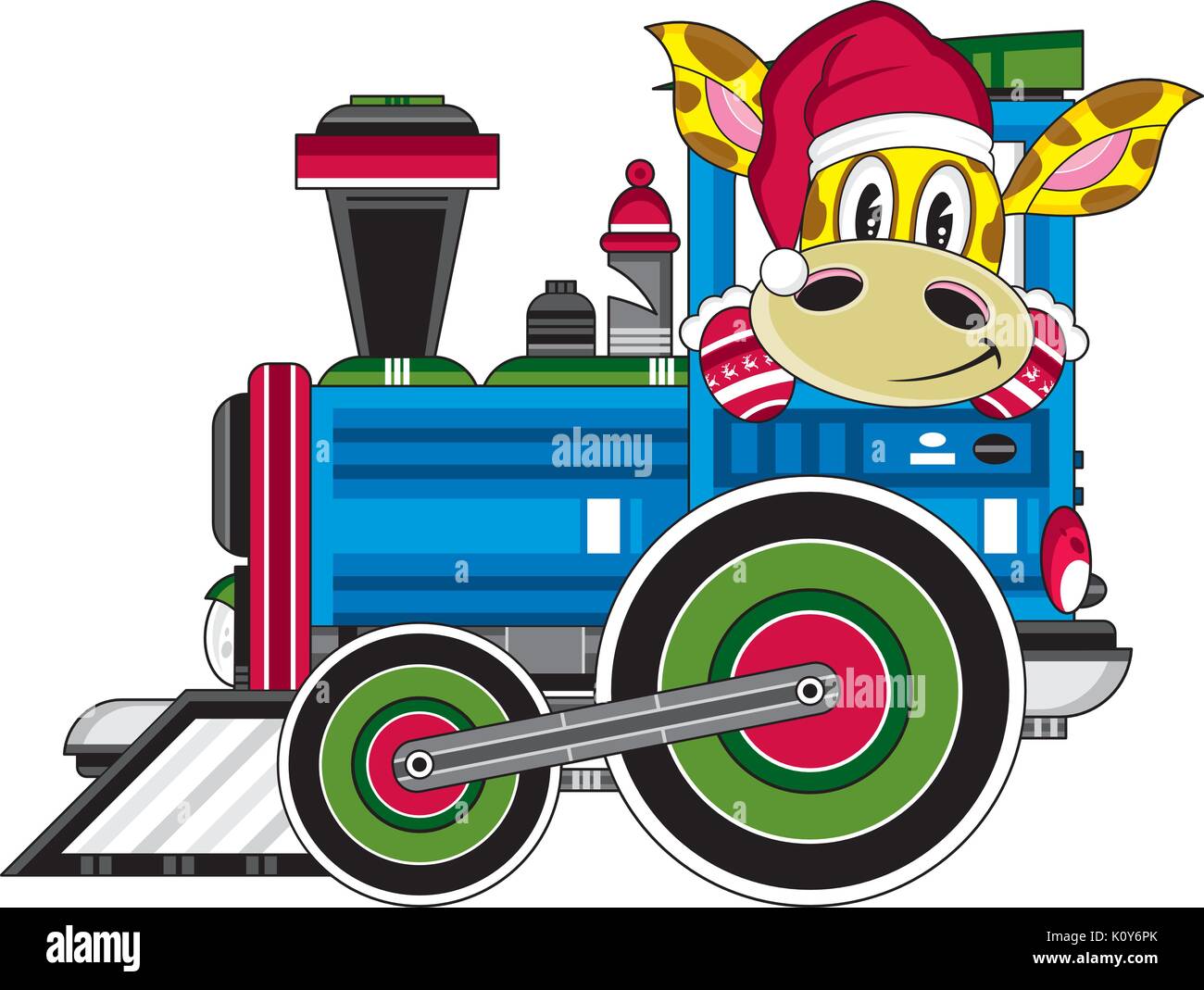 Cute Cartoon Giraffe in Santa Claus Hat Driving Train Vector ...