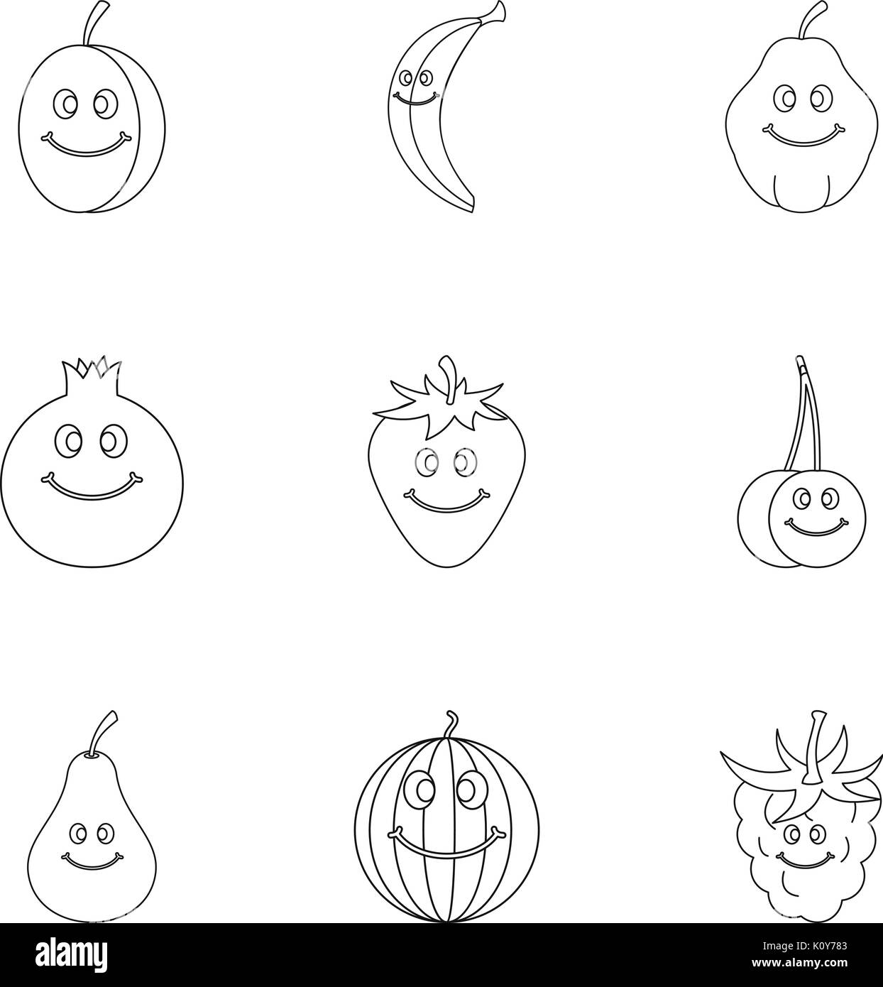Cute fruit face icon set, outline style Stock Vector Image & Art - Alamy