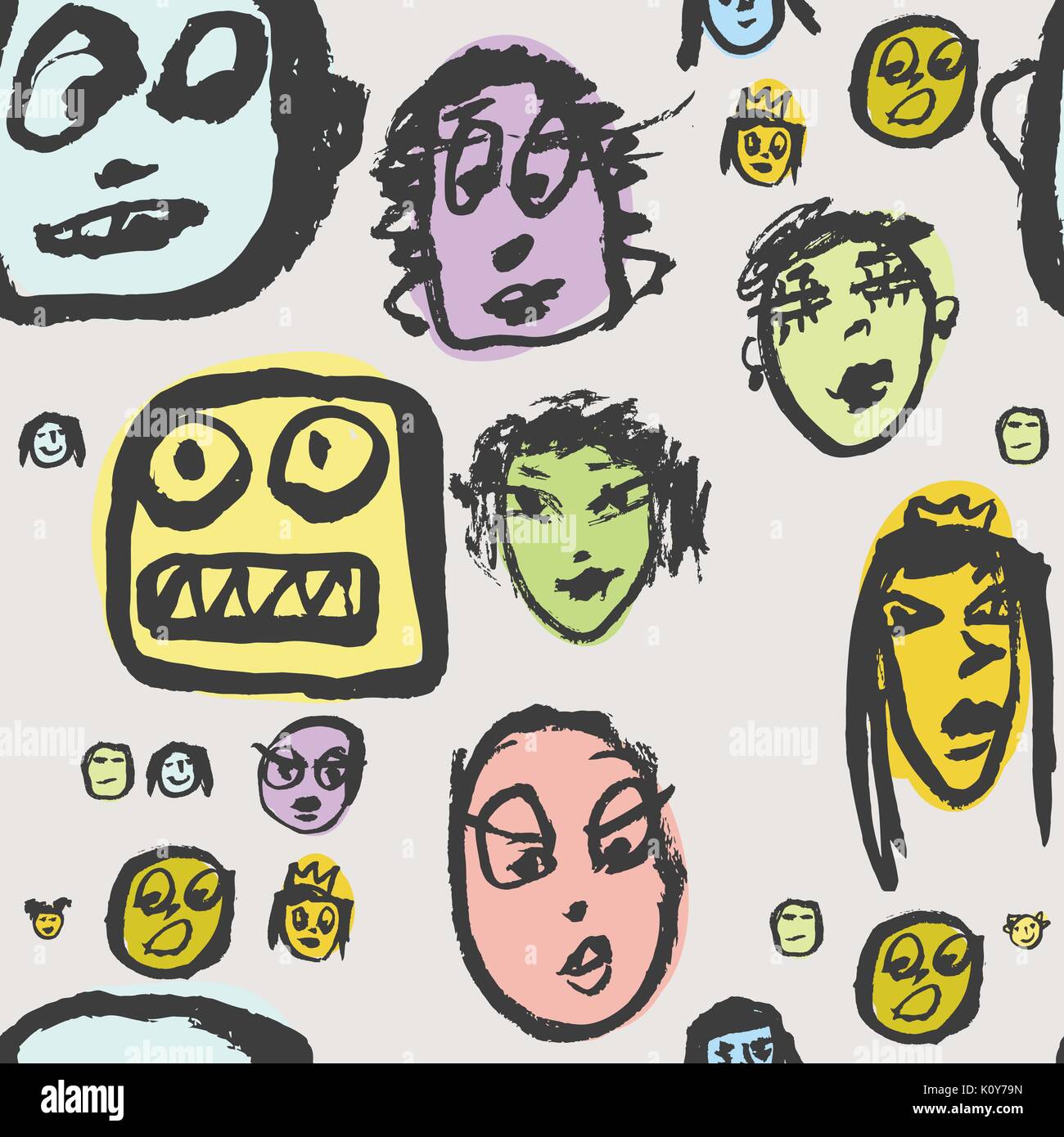 Doodles faces pattern Stock Vector Image & Art - Alamy