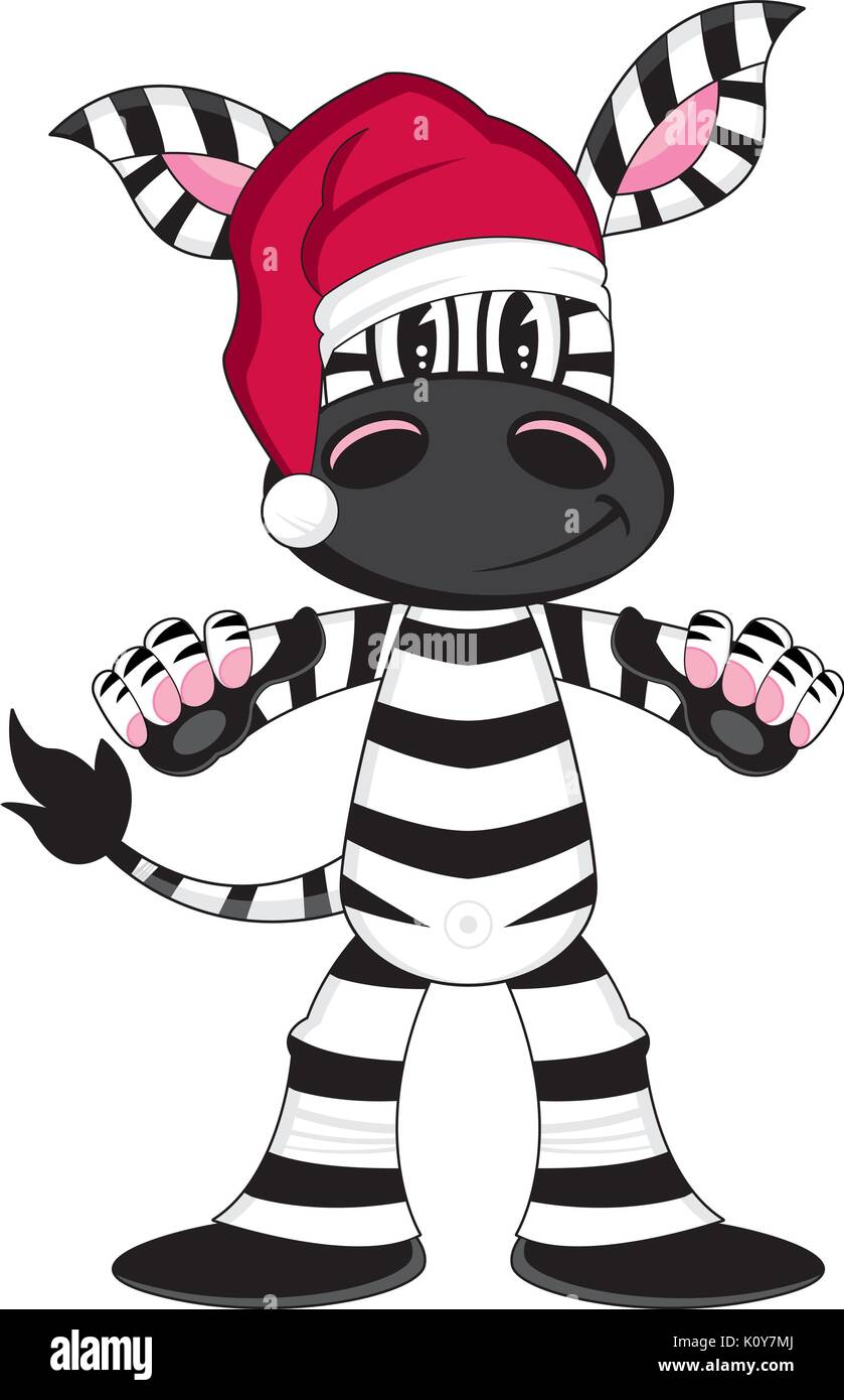 Cute Cartoon Zebra in Santa Claus Hat Vector Illustration Stock Vector ...