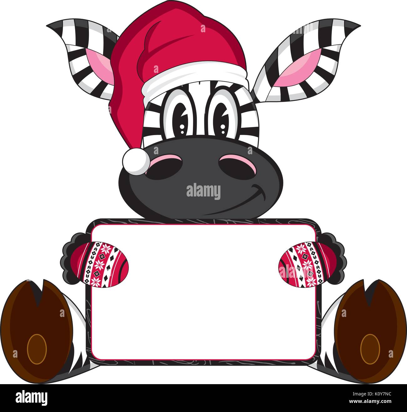Cute Cartoon Zebra in Santa Claus Hat with Sign Vector Illustration ...