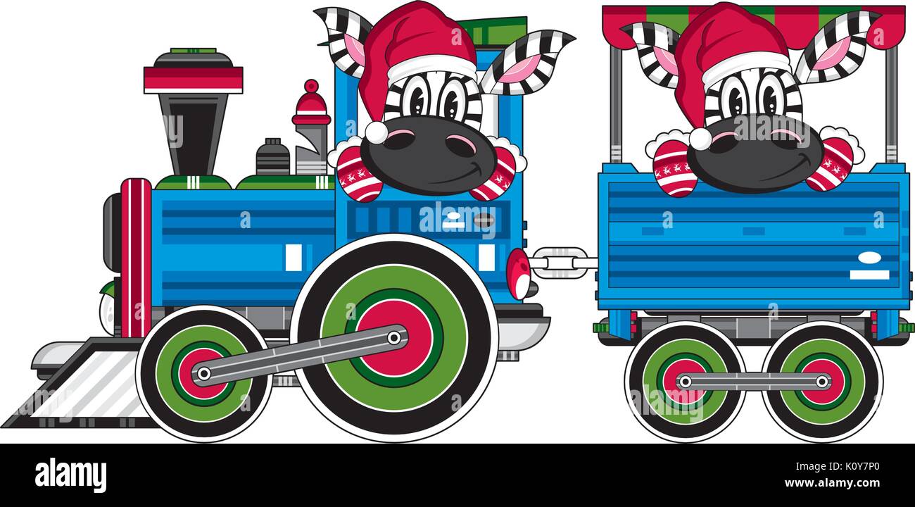 Cartoon Zebra wearing Santa Claus Hat Driving Train Illustration Stock ...