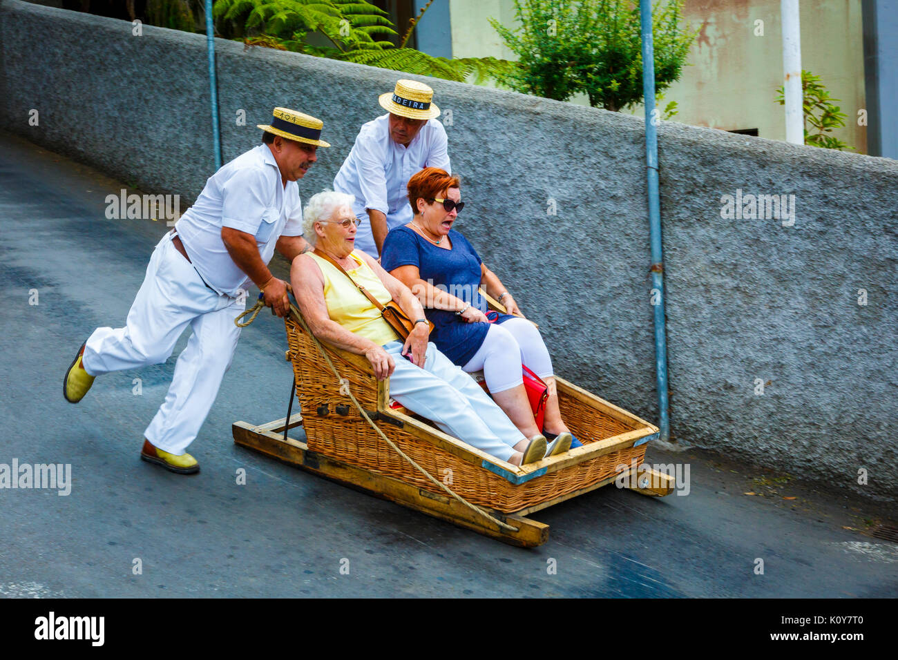 Toboggan ride going down in Monte Stock Photo - Alamy