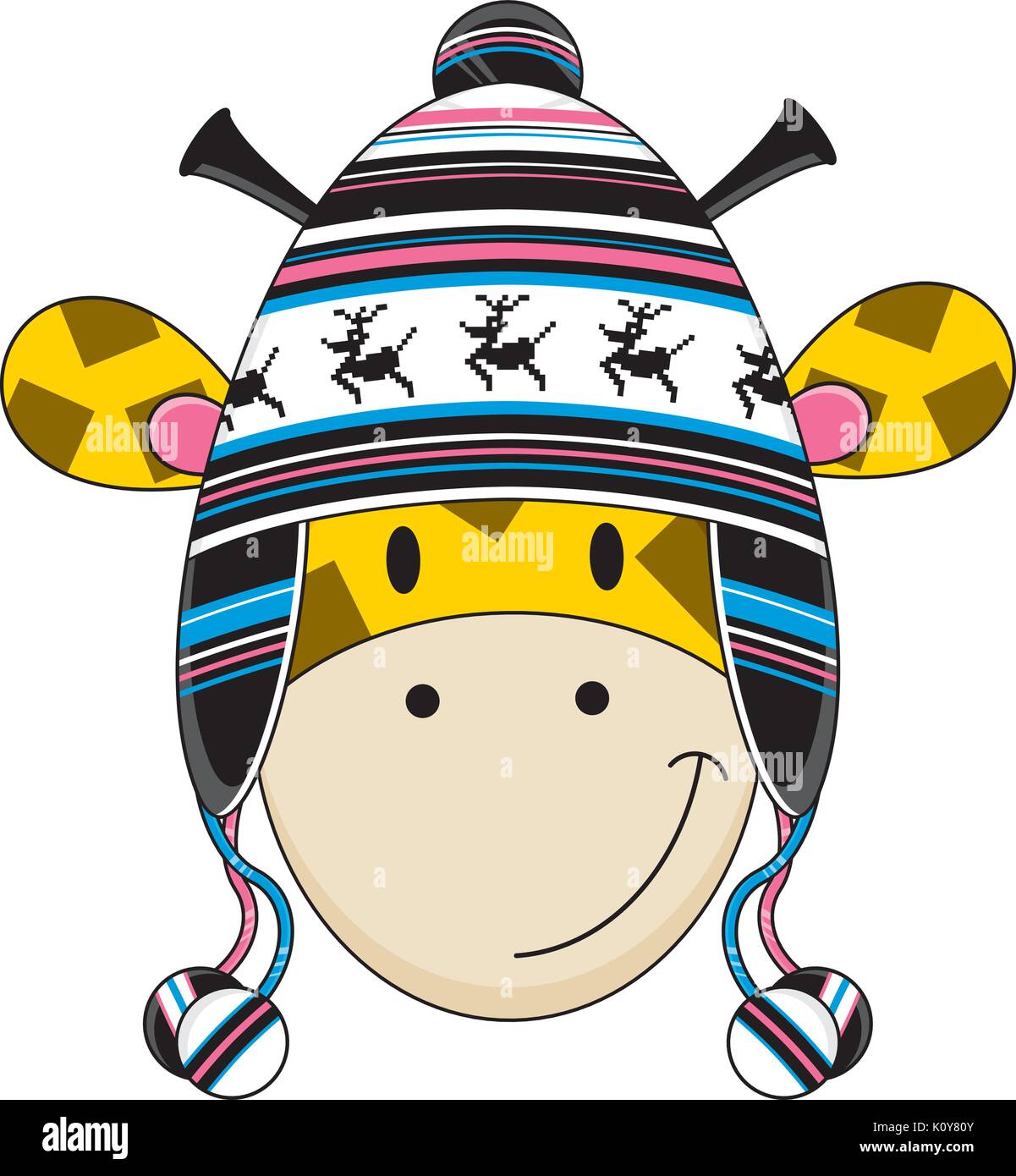 Cute Cartoon Giraffe in Wooly Hat Vector Illustration Stock Vector ...