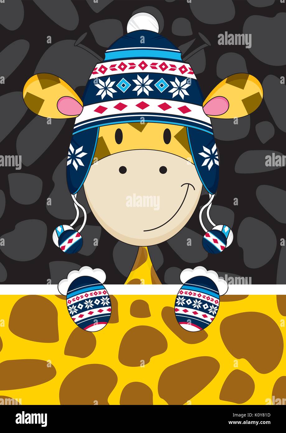 Cute Cartoon Giraffe in Wooly Hat Vector Illustration Stock Vector ...