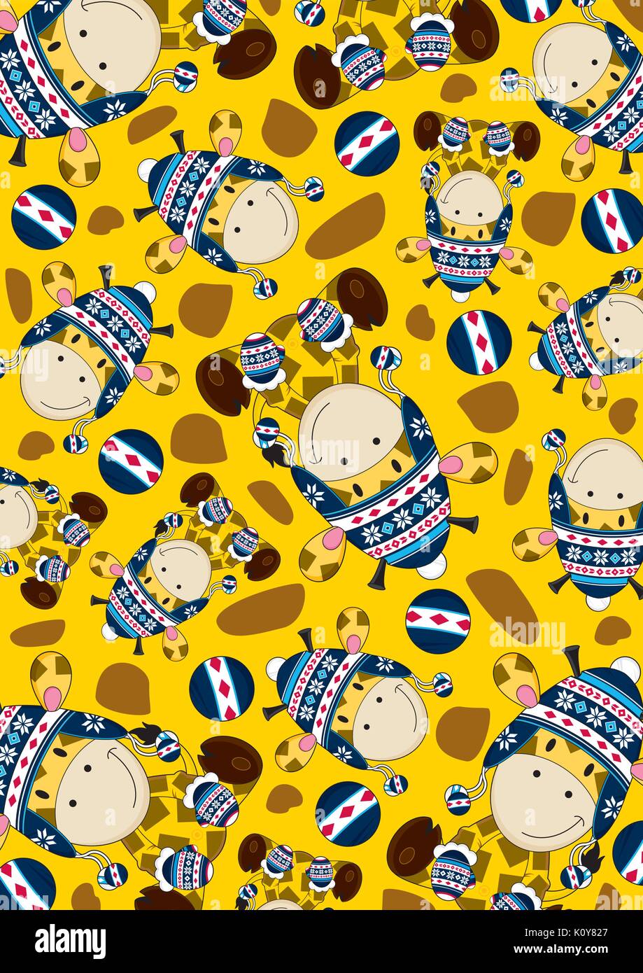 Cute Cartoon Giraffe in Wooly Hat Pattern Vector Illustration Stock ...