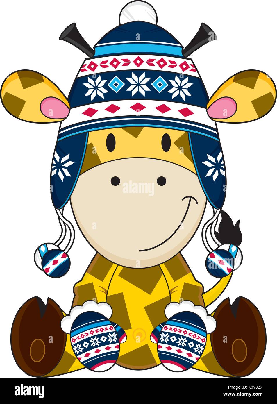 Cute Cartoon Giraffe in Wooly Hat Vector Illustration Stock Vector ...