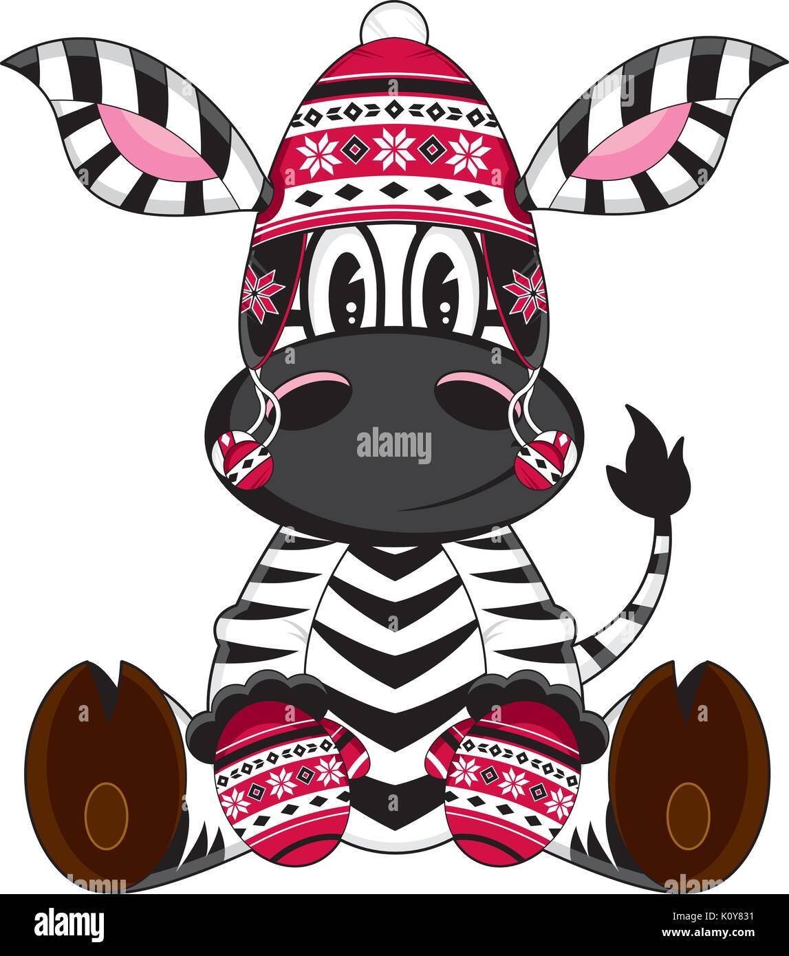 Cute Cartoon Zebra in Wooly Hat Vector Illustration Stock Vector Image ...