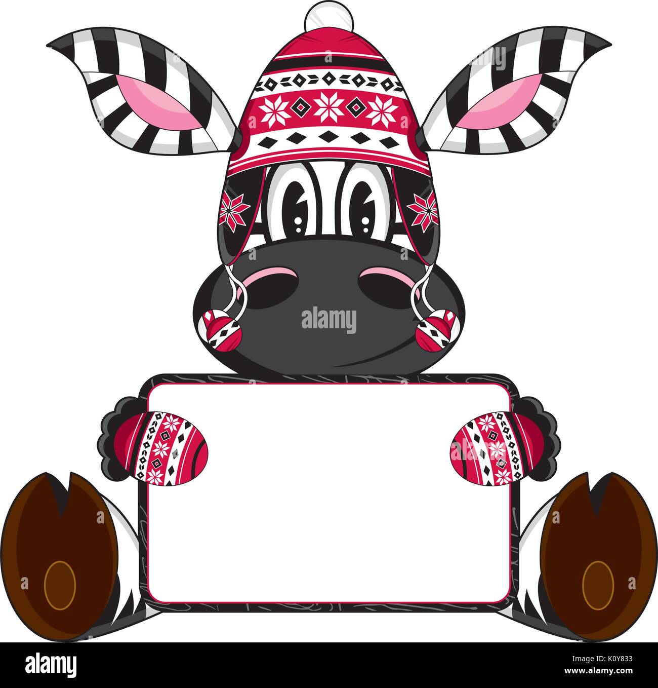Cute Cartoon Zebra in Wooly Hat with Sign Vector Illustration Stock ...