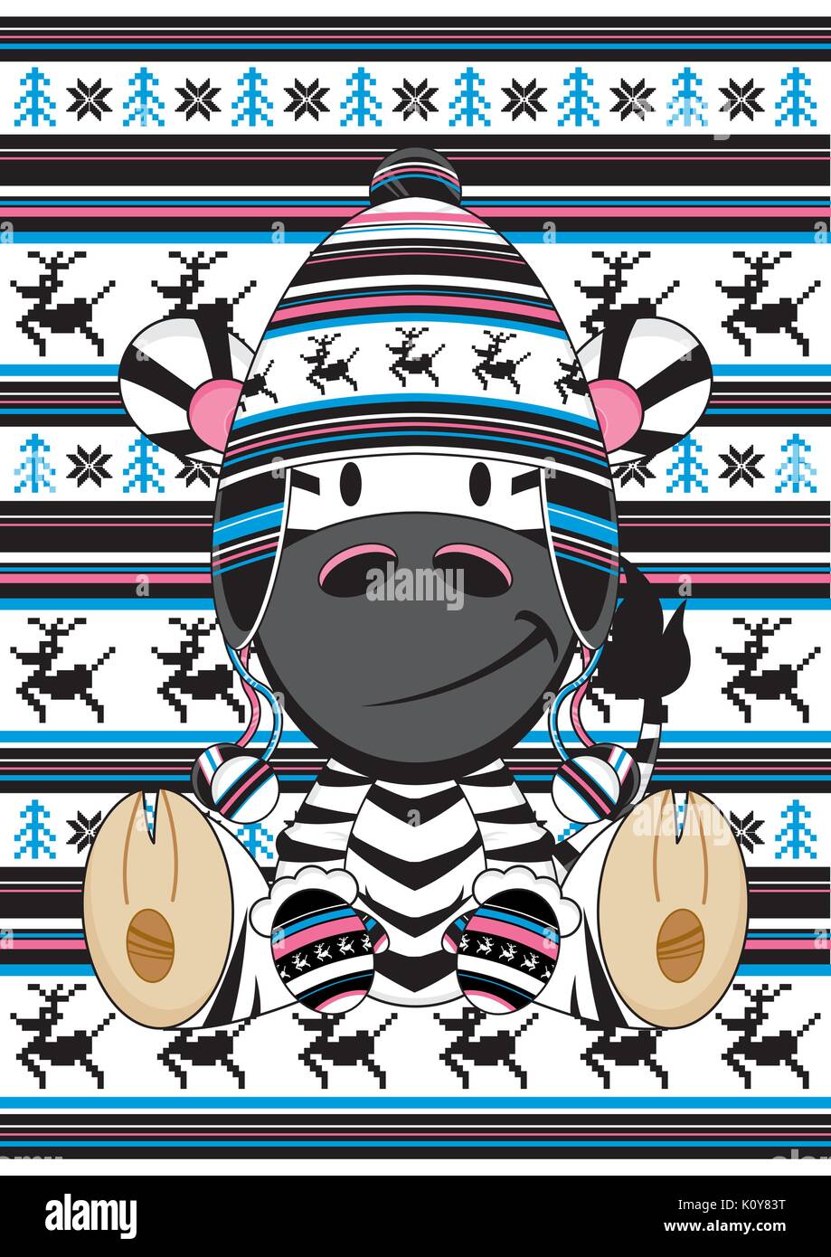 Cute Cartoon Zebra in Wooly Hat Vector Illustration Stock Vector Image ...