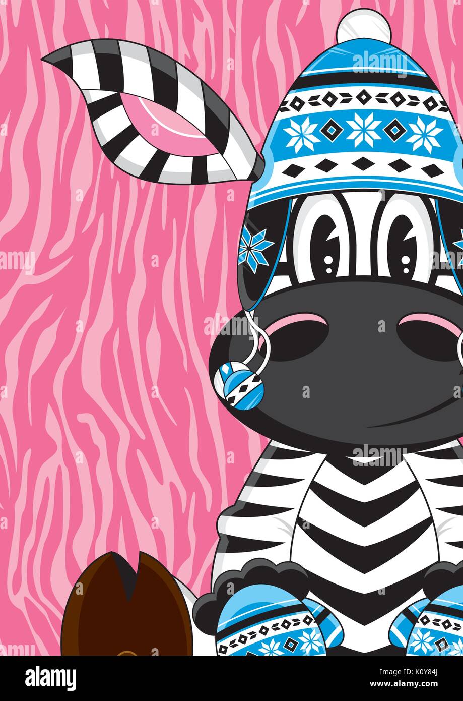 Cute Cartoon Zebra in Wooly Hat Vector Illustration Stock Vector Image ...