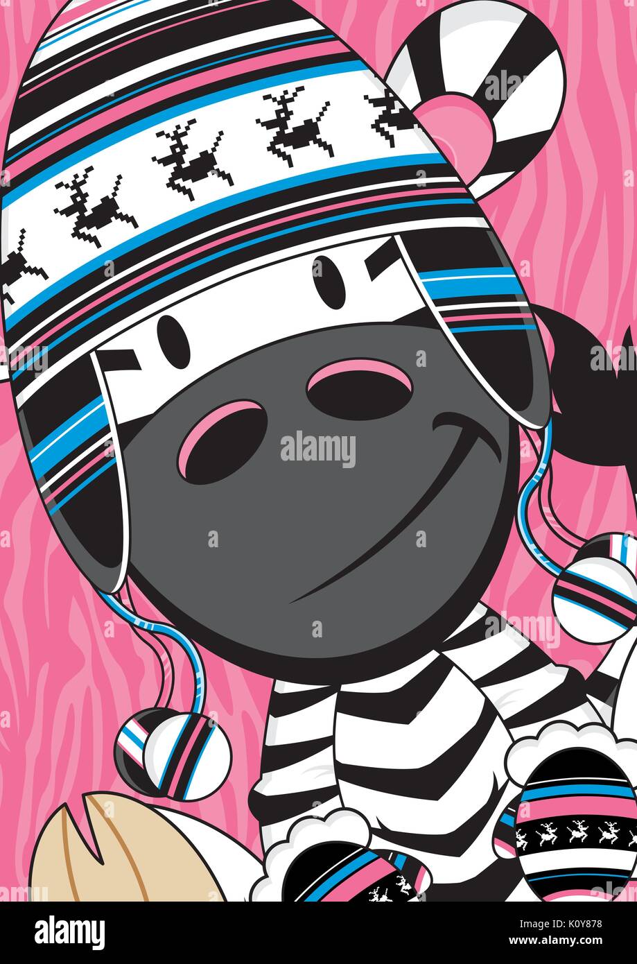 Cute Cartoon Zebra in Wooly Hat Vector Illustration Stock Vector Image ...
