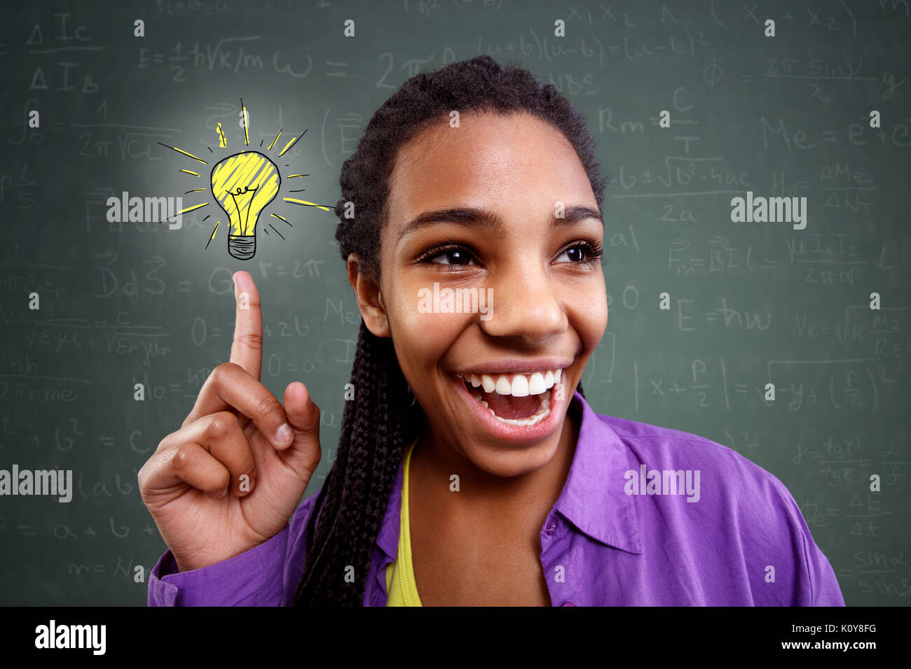 happy schoolgirl genius in mathematics have a solution Stock Photo - Alamy