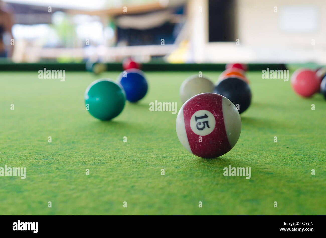 Billiard balls in a pool table Stock Photo - Alamy