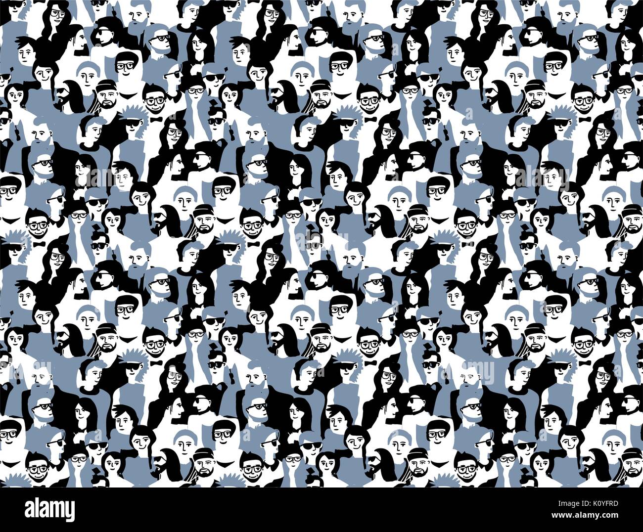 Different people crowd seamless pattern gray and black Stock Vector ...