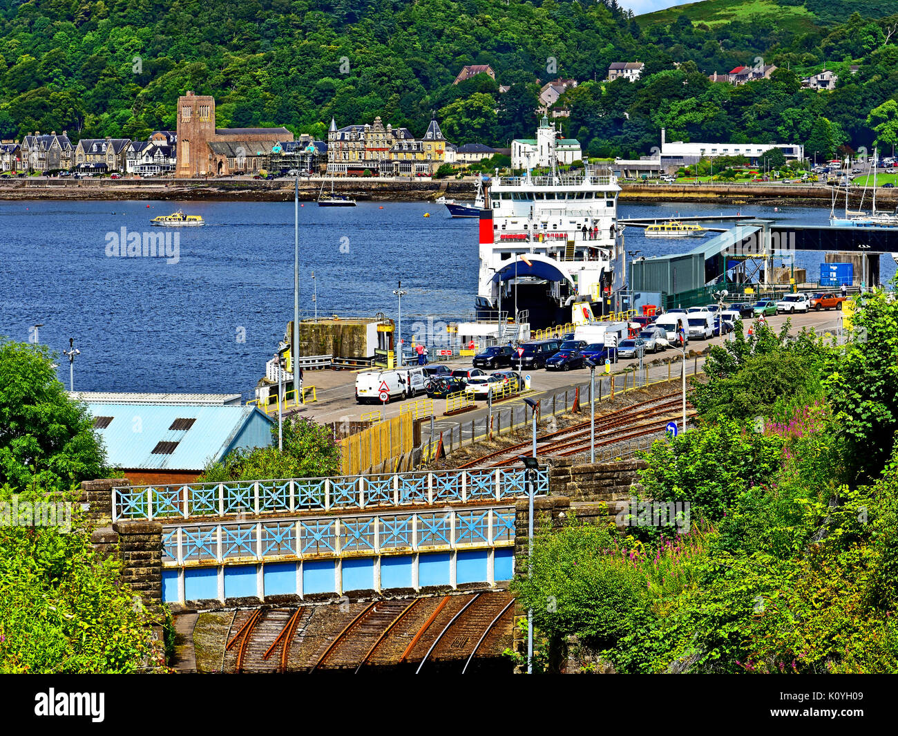 Oban Argyll and Bute Scotland CALMAC island ferry at the Oban ferry ...