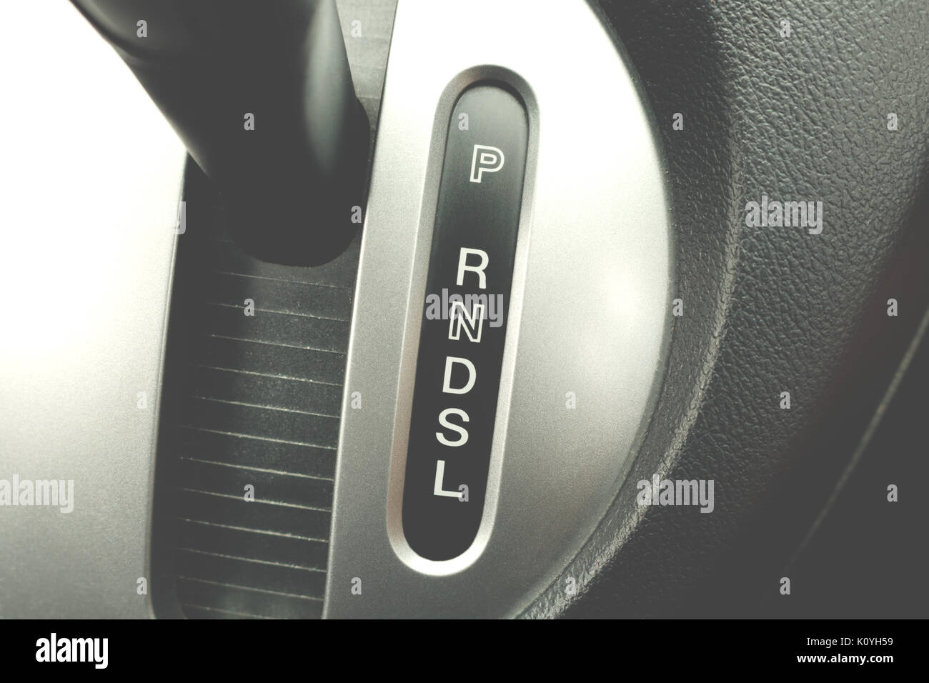 Gear shift handle in a modern car, automatic gear shift of a compact ...