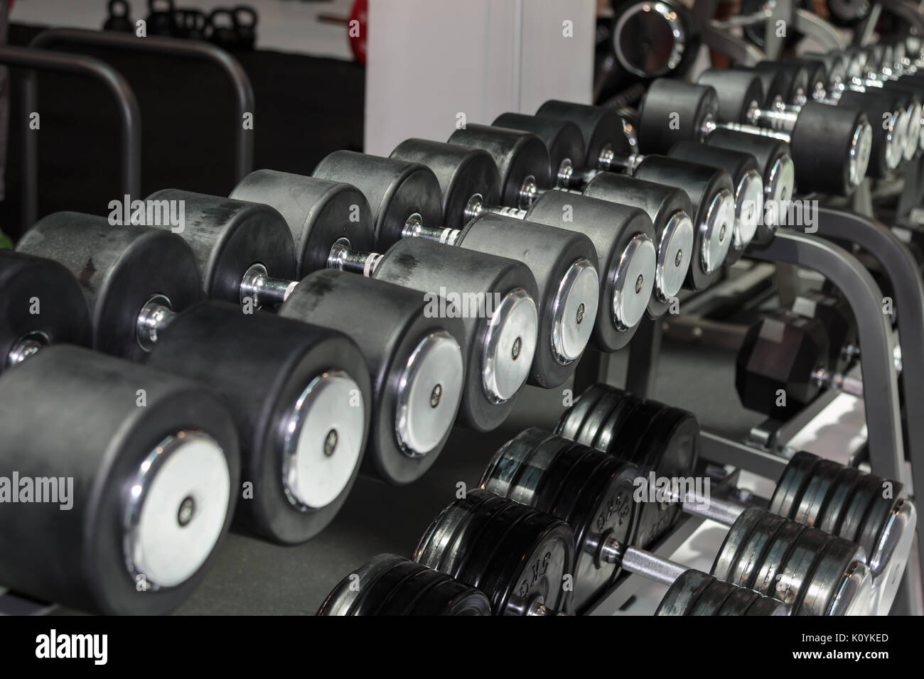 Black and Steel Dumbbells in Gym: Weight Fitness Equipment Stock Photo ...