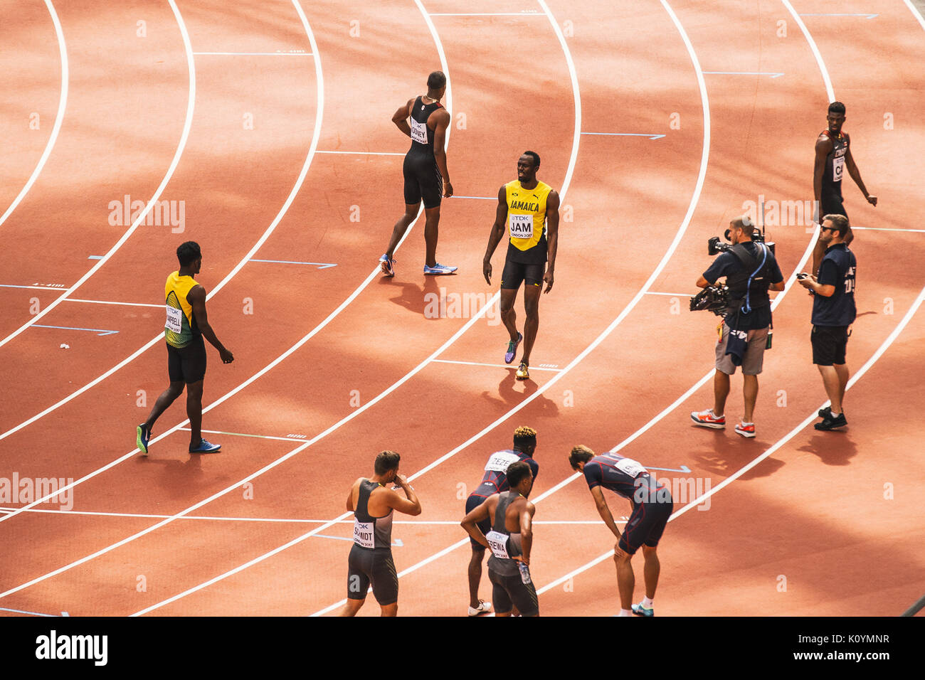 Usain Bolt following the heats of the 4x100m relay event at London 2017 ...