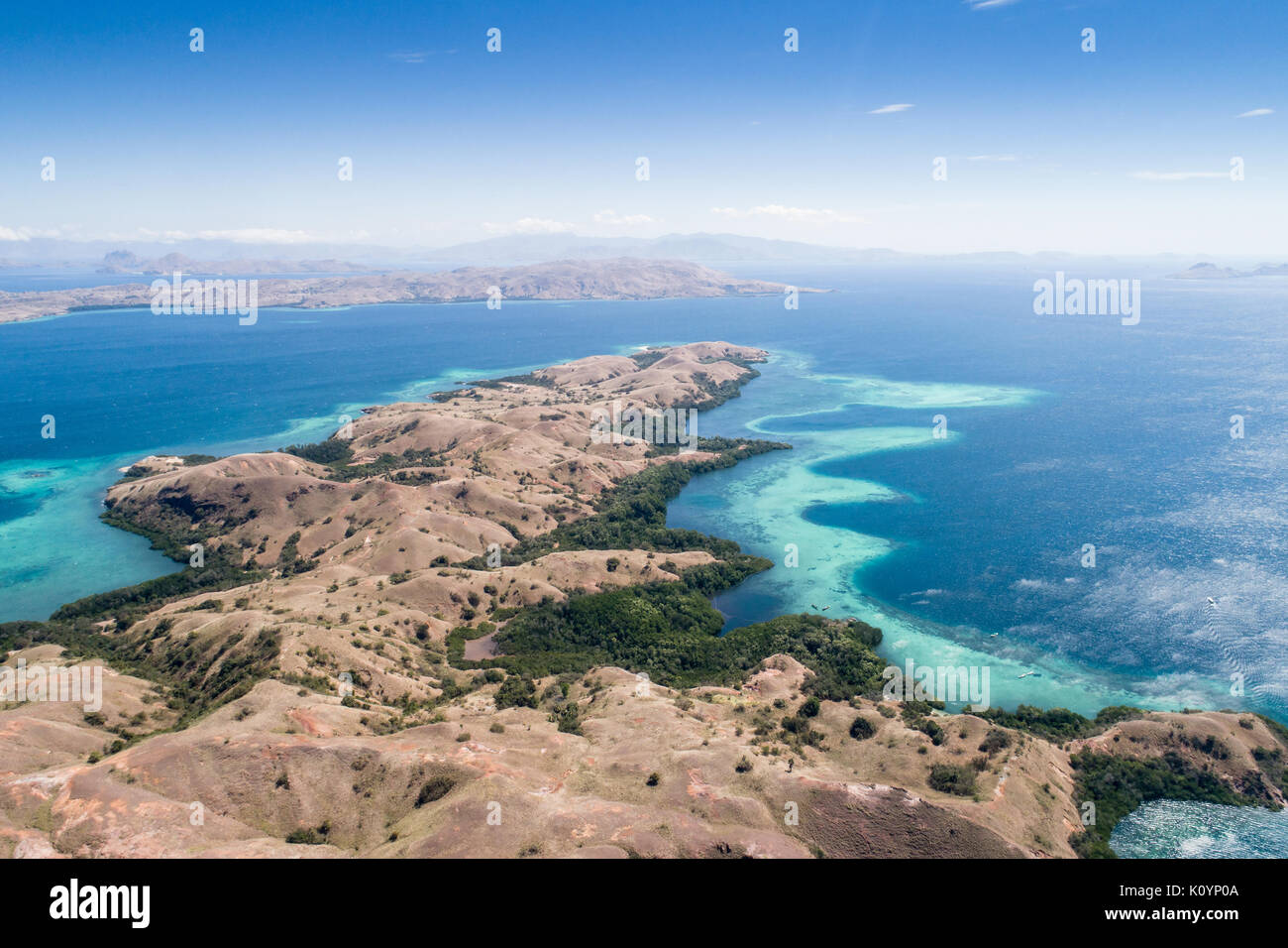 Aerial view, Komodo Island, Komodo National Park, Indonesia, Indian ...