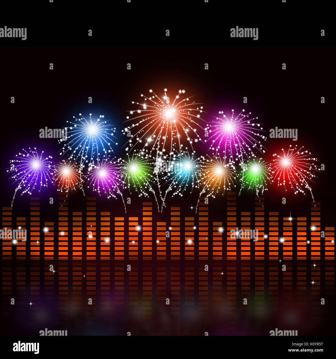 equalizer with fireworks show on dark background for party events Stock ...