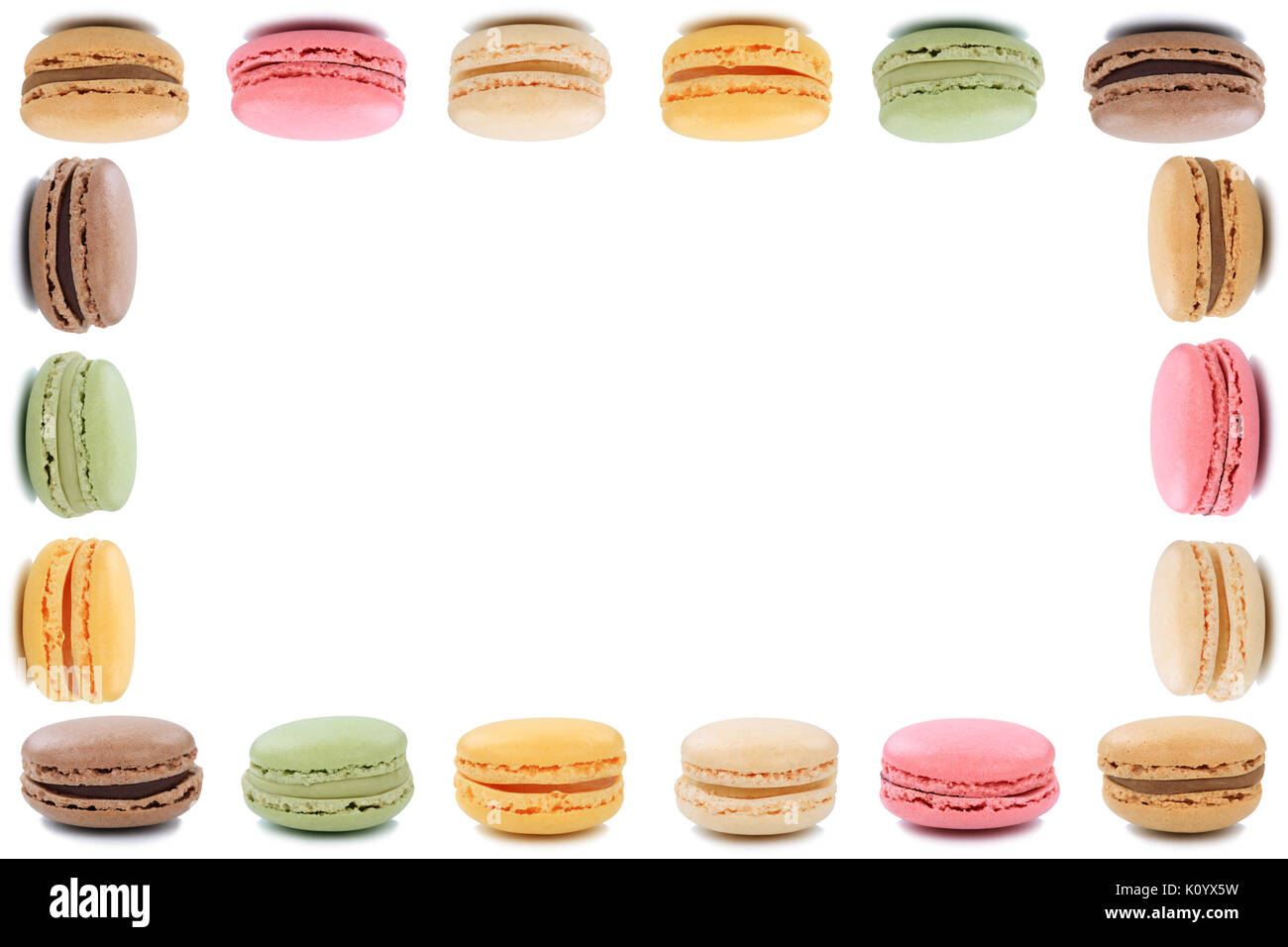 Macarons macaroons cookies dessert from France frame copyspace isolated ...