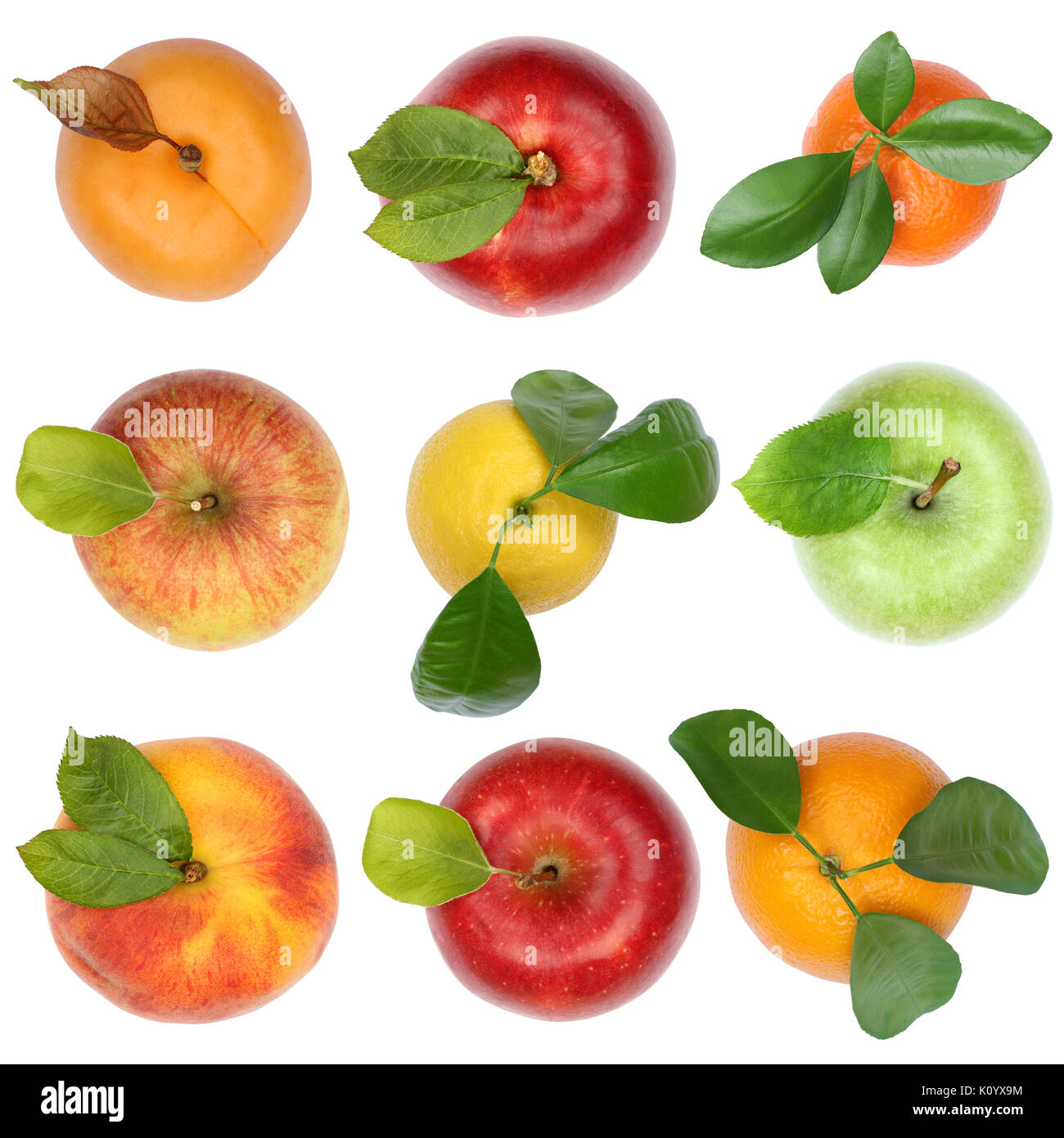 Fruits top view from above apple orange isolated on a white background ...