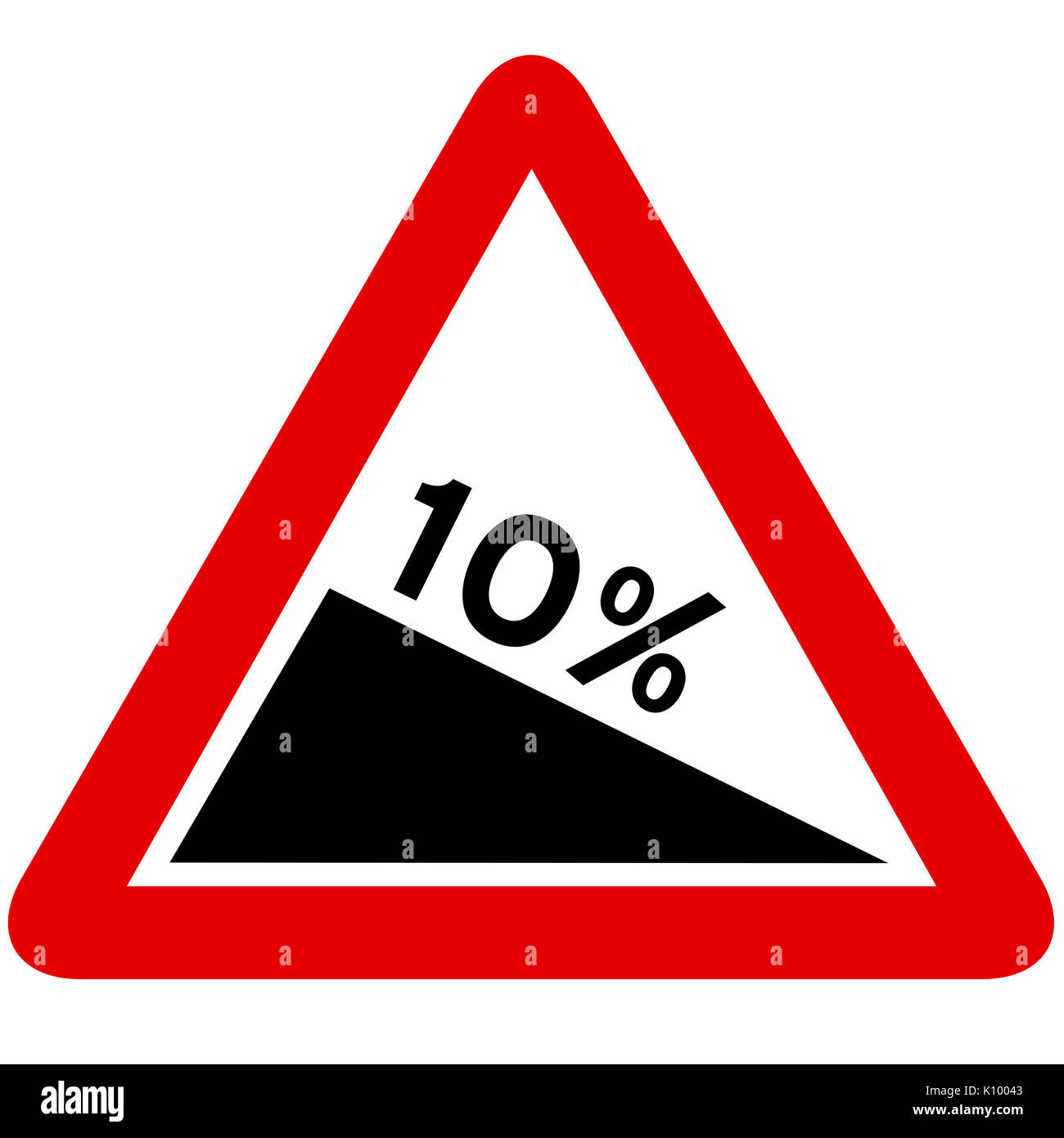 Steep hill downwards road sign on white background Stock Photo - Alamy