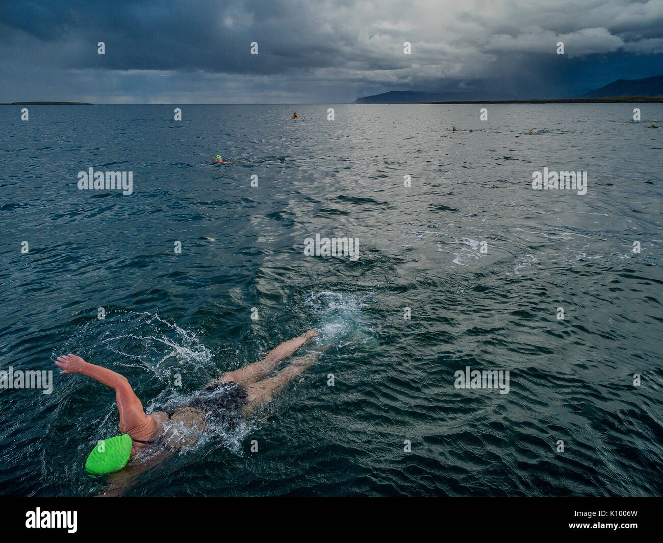 Sea Swimming, Reykjavik, Iceland. This image is shot using a drone ...