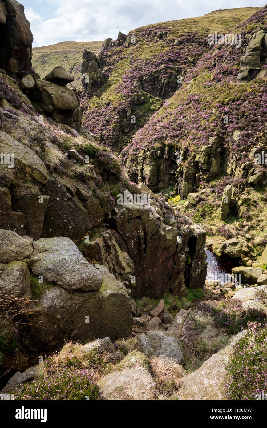 Rugged landscape at Grindsbrook Clough near Edale, Peak District ...