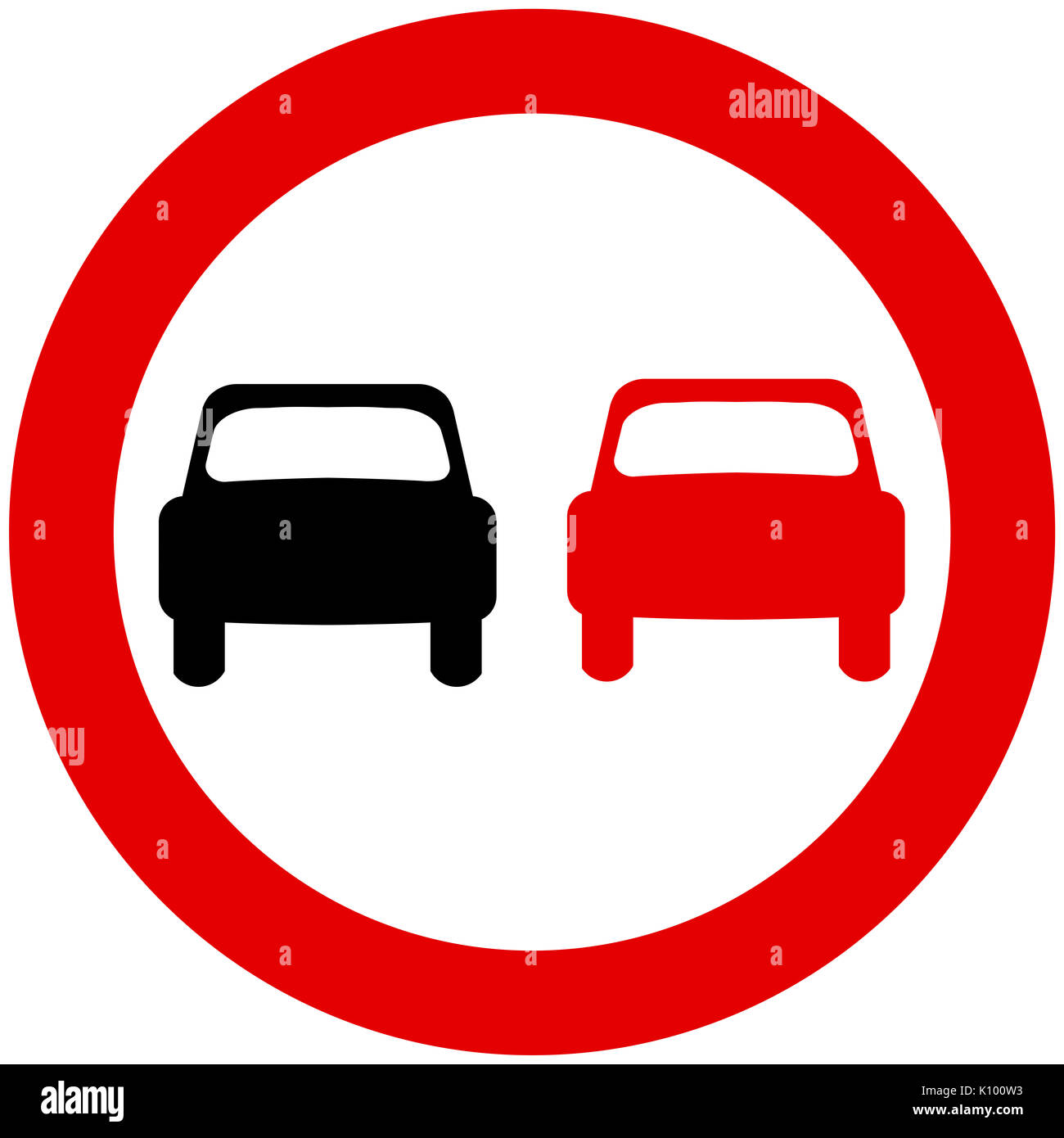 No overtaking road sign on white background Stock Photo - Alamy