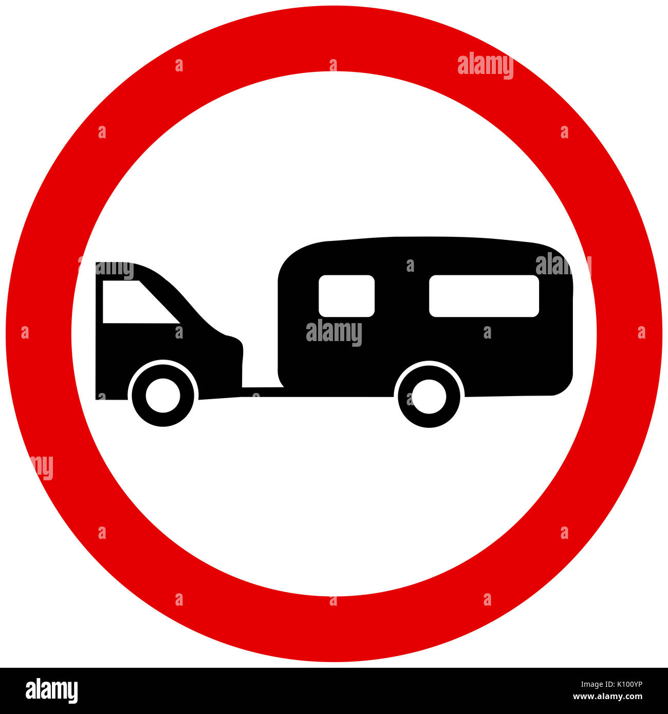 No towed caravans road sign on white background Stock Photo - Alamy