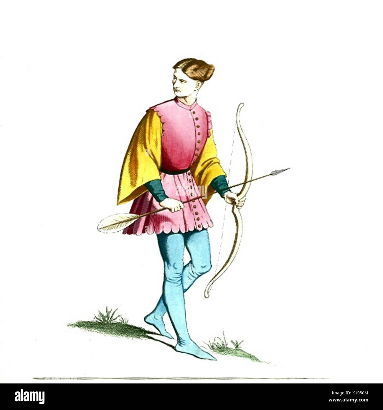 Archer Man with Bow and Arrow in Medieval Dress or Costume Stock Photo ...