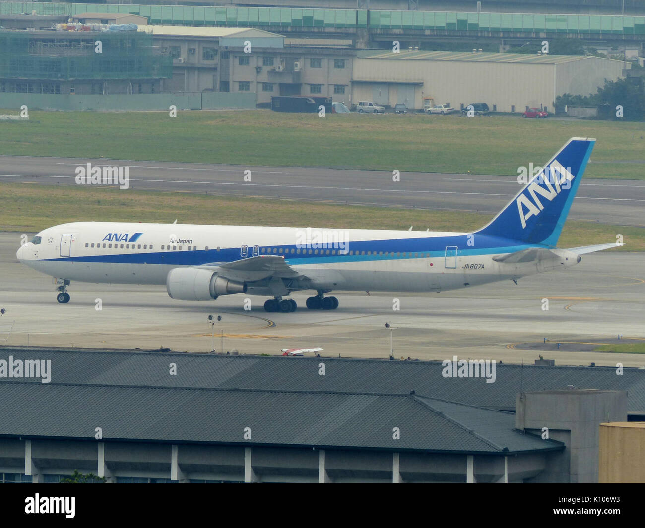 ANA Boeing 767 381ER JA607A Taxiing in Taipei Songshan Airport Apron ...