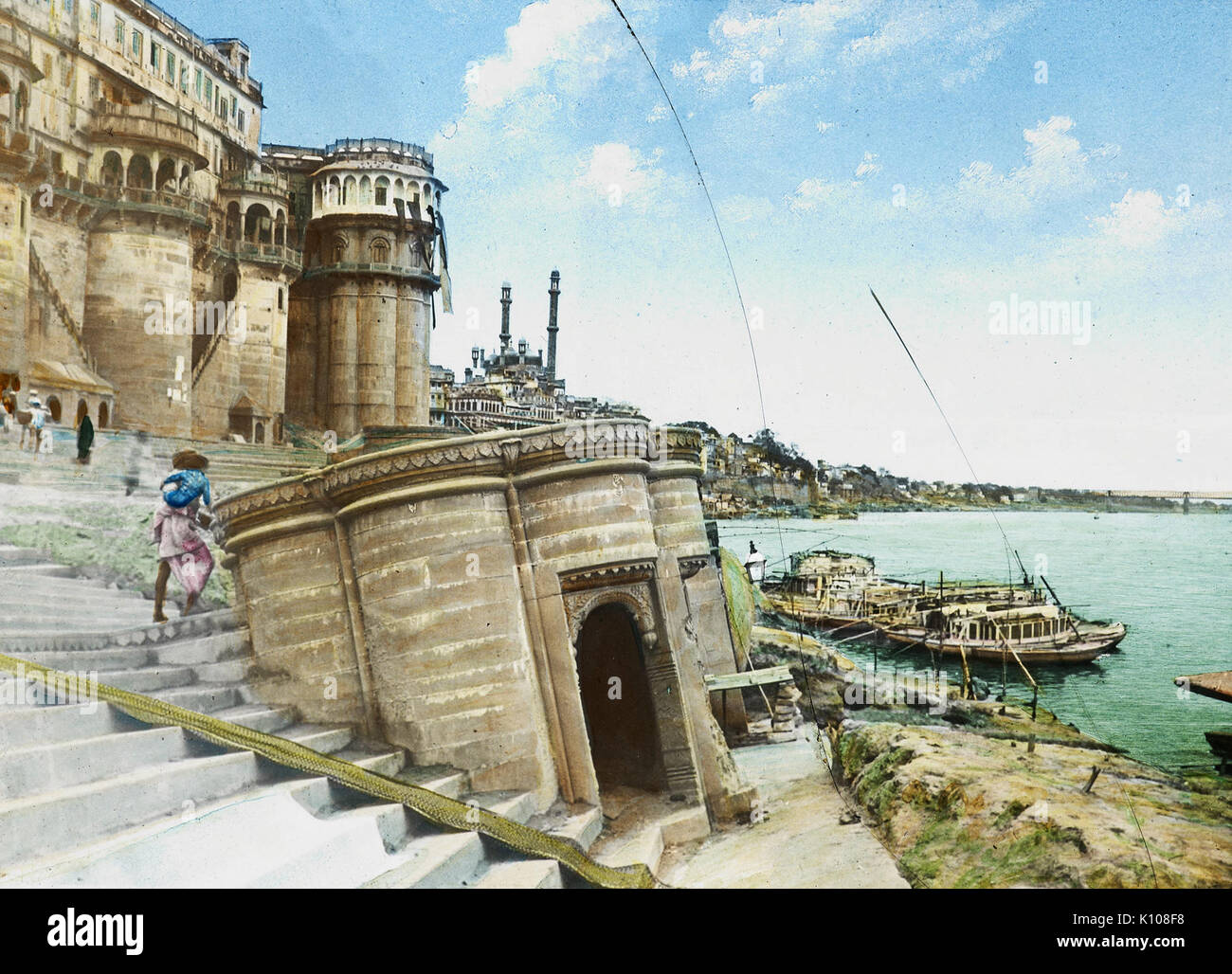 Benares Temple on Ganges in state of collapse, India, ca. 1906 (IMP ...