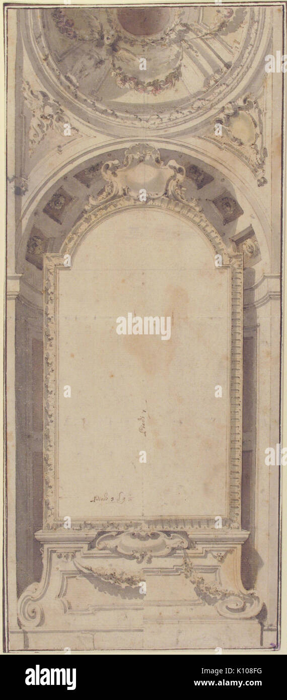 This architectural drawing shows a design for an altarpiece framed in a ...