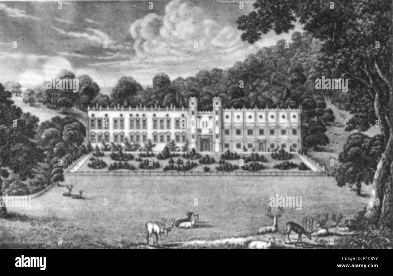 A historical depiction of Ashton Court, a country house near Bristol ...