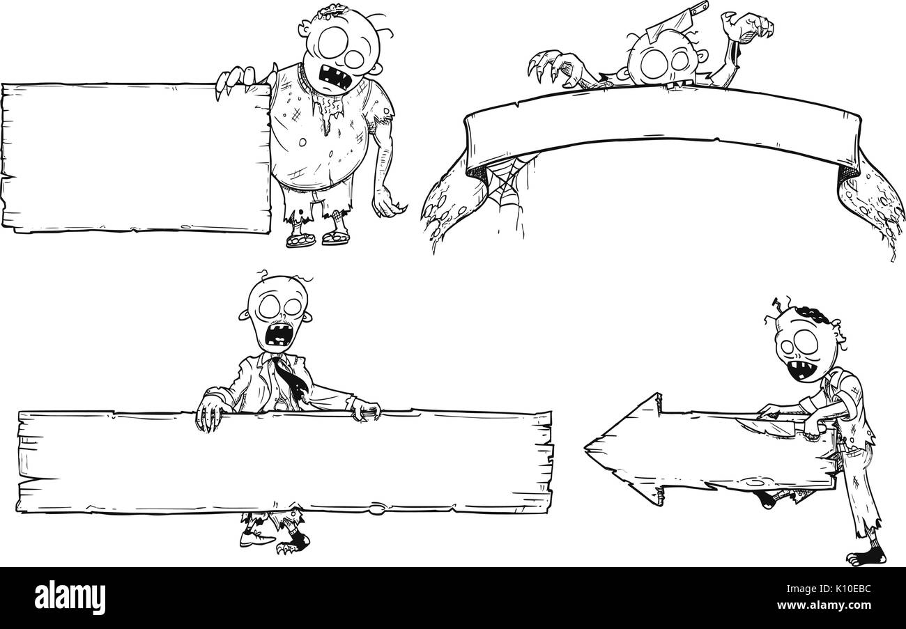 Set of halloween frames and empty signs with hand drawing funny and ...