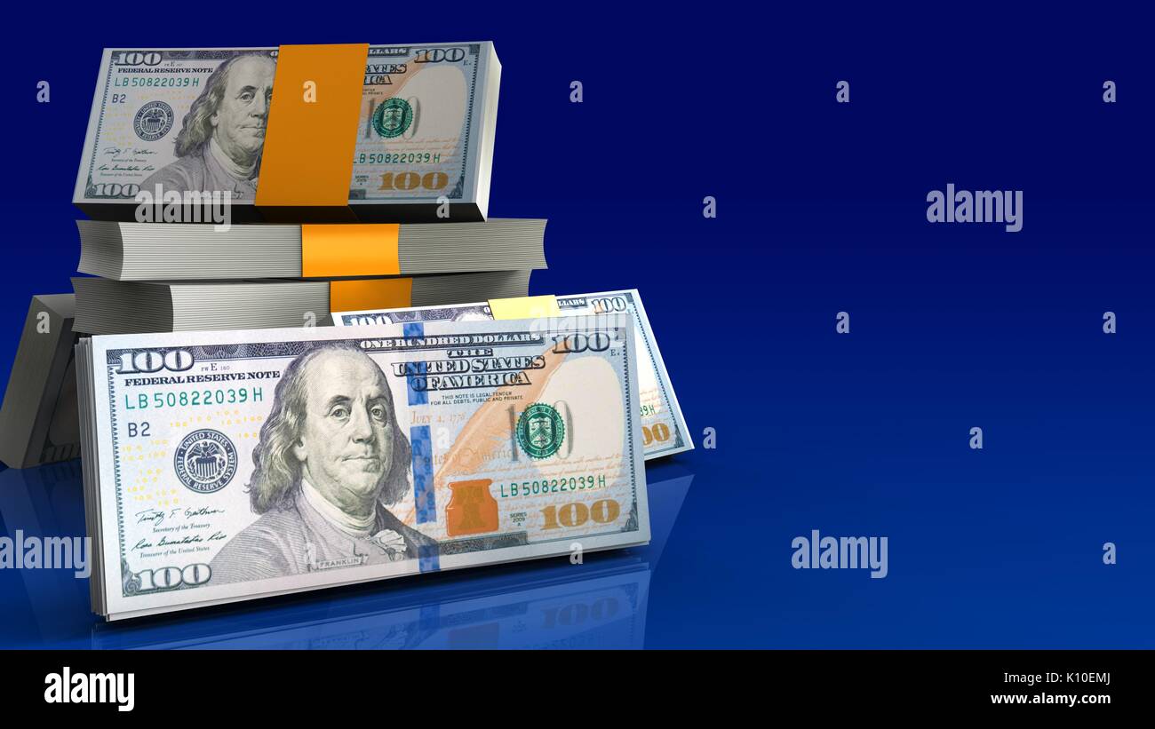 3d illustration of dollars stack over blue gradient background with ...